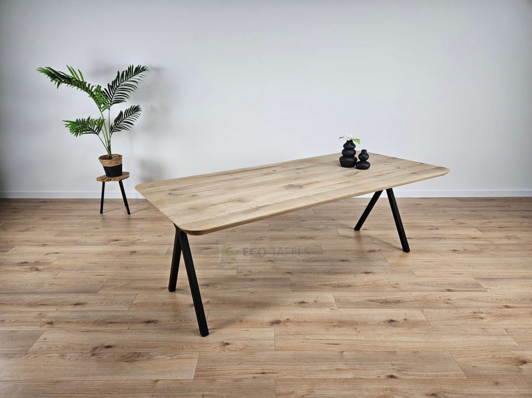 Eiken tafel afgeronde hoeken met Scissor-Poten - Eco tafels