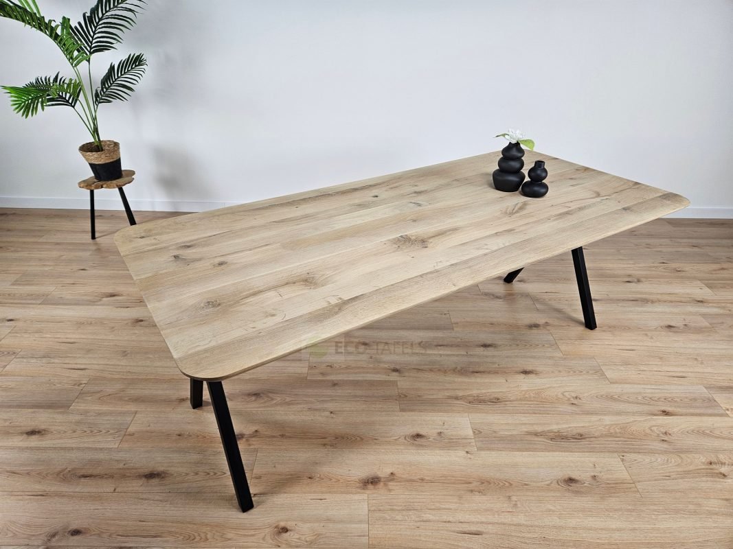 Eiken tafel afgeronde hoeken met Scissor-Poten - Eco tafels